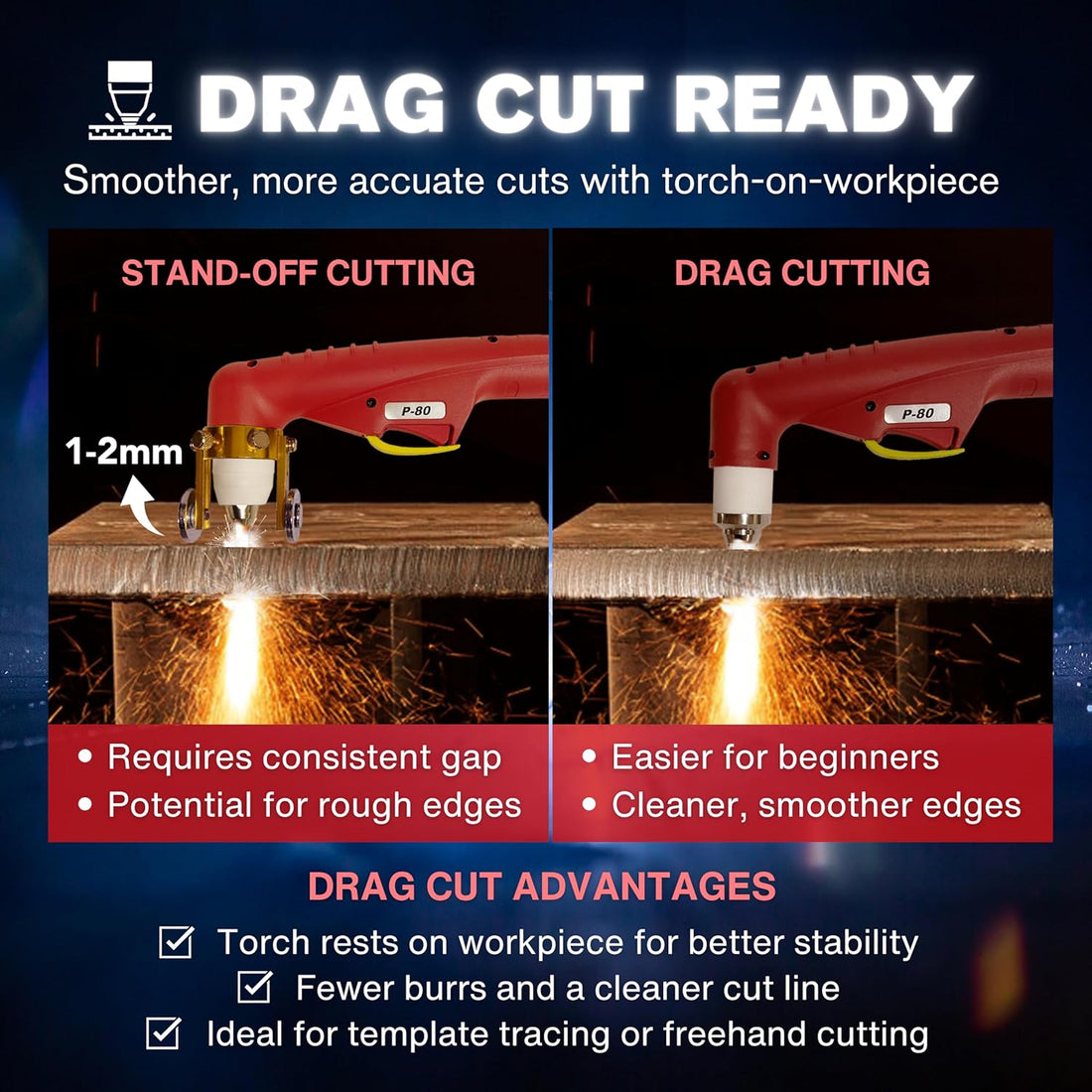 LOTOS LTP8500 85AMP Non-Touch Pilot Arc Plasma Cutter & Drag Cut Shiel ...