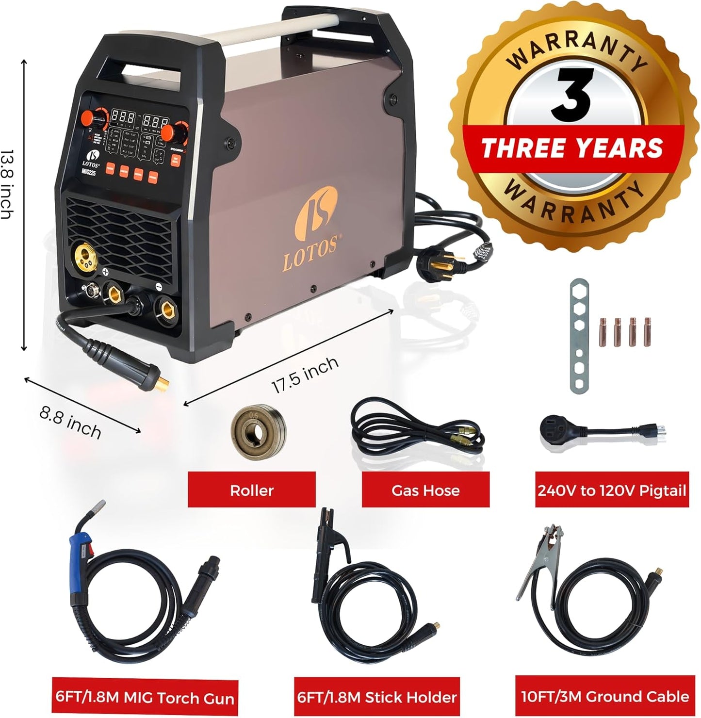 LOTOS MIG225 225A MIG Welder, 6 in 1 Gas MIG, Gasless Flux Core MIG, S – LOTOS Plasma Cutters ...