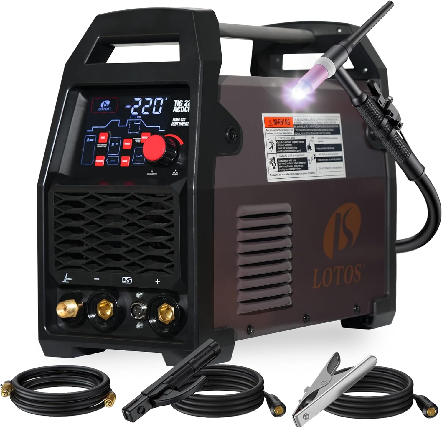 LOTOS TIG220ACDCP 220A AC/DC TIG Welder, Digital Display, 13-in-1, Pul ...