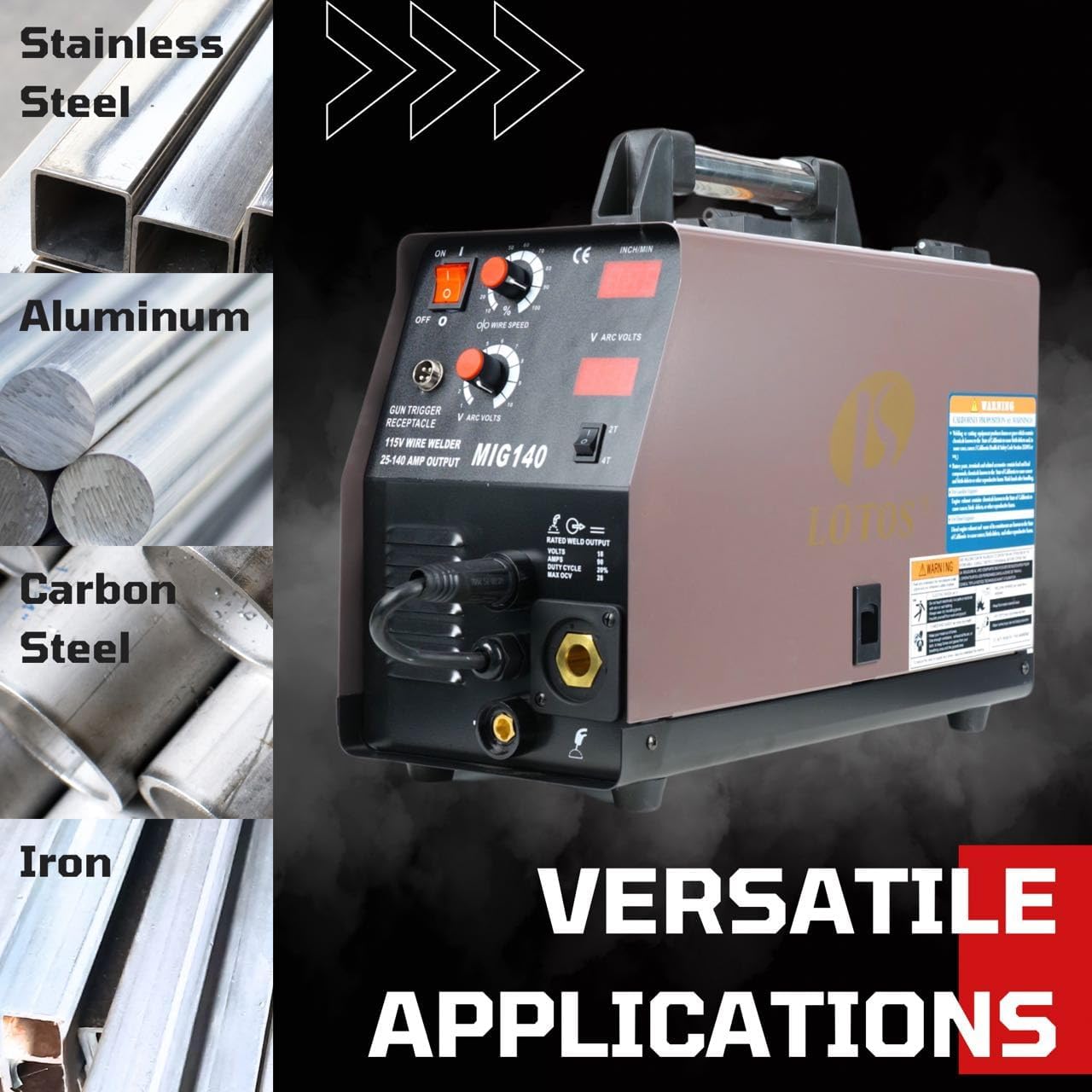LOTOS MIG140 Flux Core & Aluminum Gas Shielded Wire Welder with Argon ...
